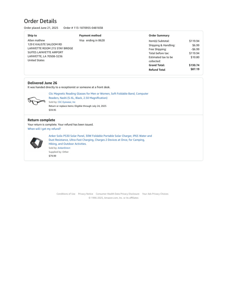 Reading Glasses Invoice | PDF