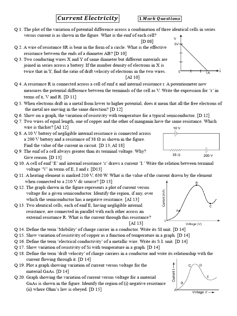 Current Electricity PYQ (1) | PDF | Electrical Resistivity And Conductivity | Voltage