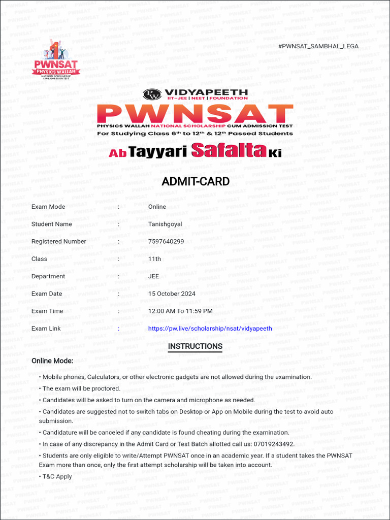 How To Write in Admit Card | PDF