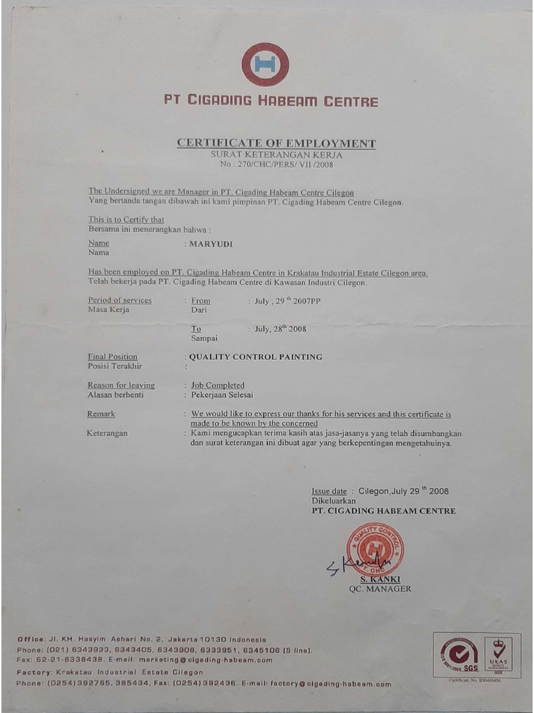 13 Pengalaman Kerja PT. CHC | PDF