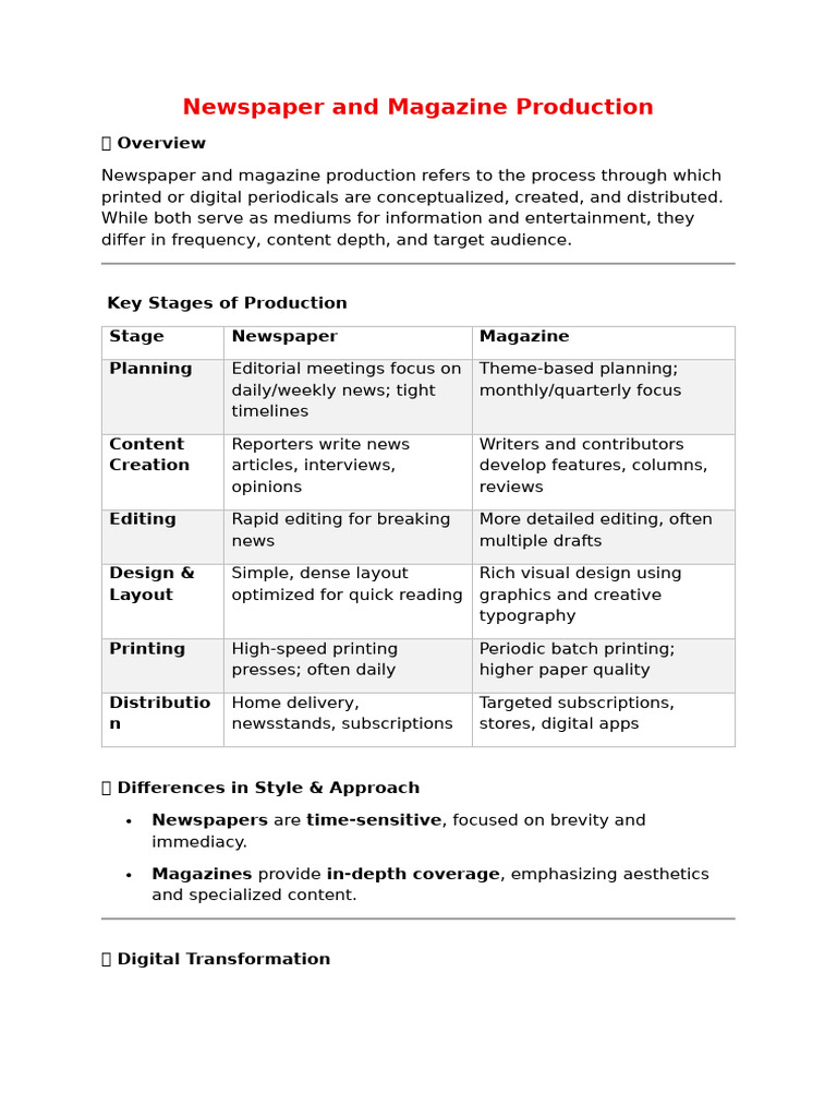 Newspaper Nad Magzine Production | PDF