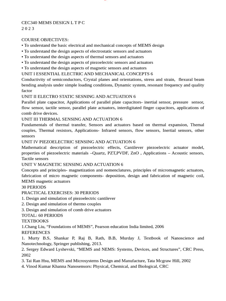 Cec340 Mems Design Notes Unit-1 | PDF | Deformation (Engineering ...