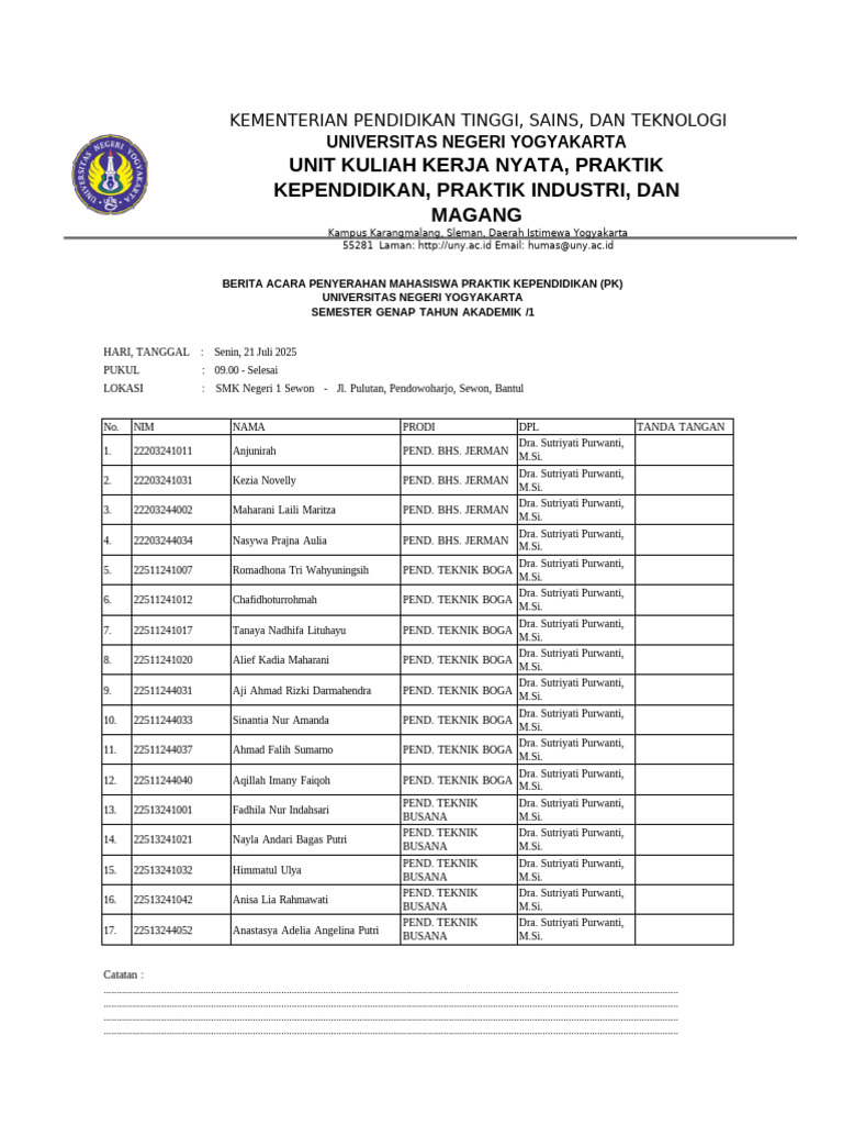 Berita Acara Penerjunan PK | PDF