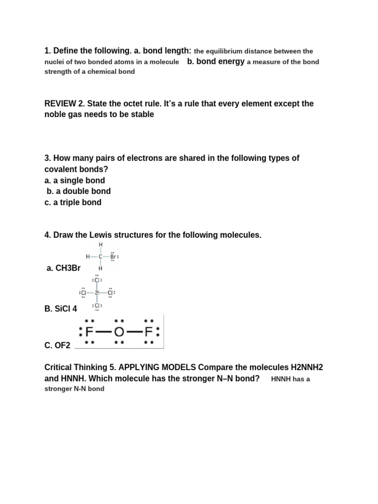 CW Lesson 6.2 Covalent Bond | PDF