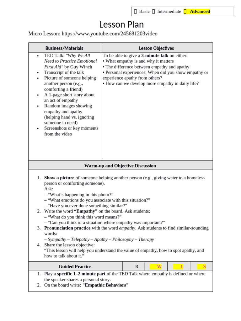 Original Listening - Speaking - Pronunciation Lesson Plan | PDF | Empathy | Social Psychology