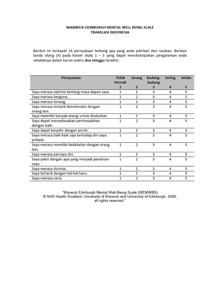 WEMWBS Indonesia | PDF