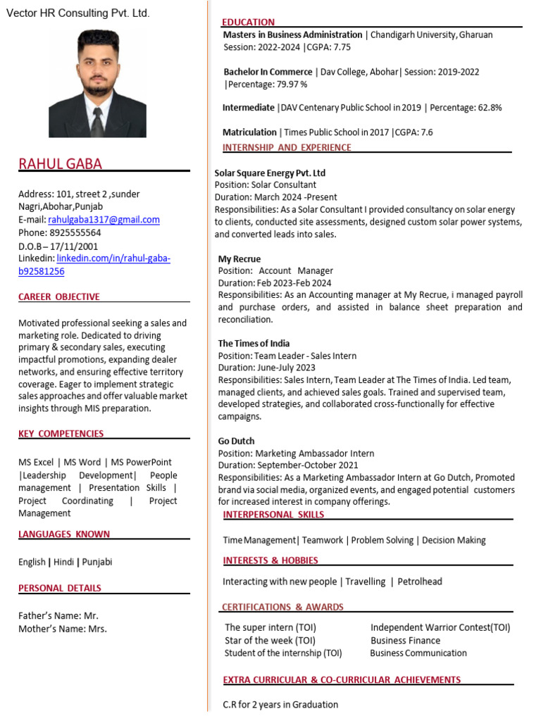 Rahul Gaba Vectorhr | PDF | Business
