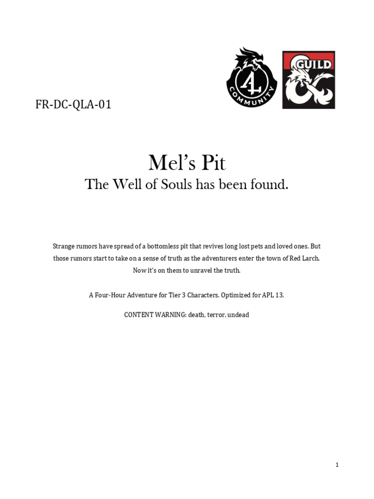 Mel's Pit (FR DC Qla 01) | PDF | Dungeons & Dragons | Wizards Of The Coast