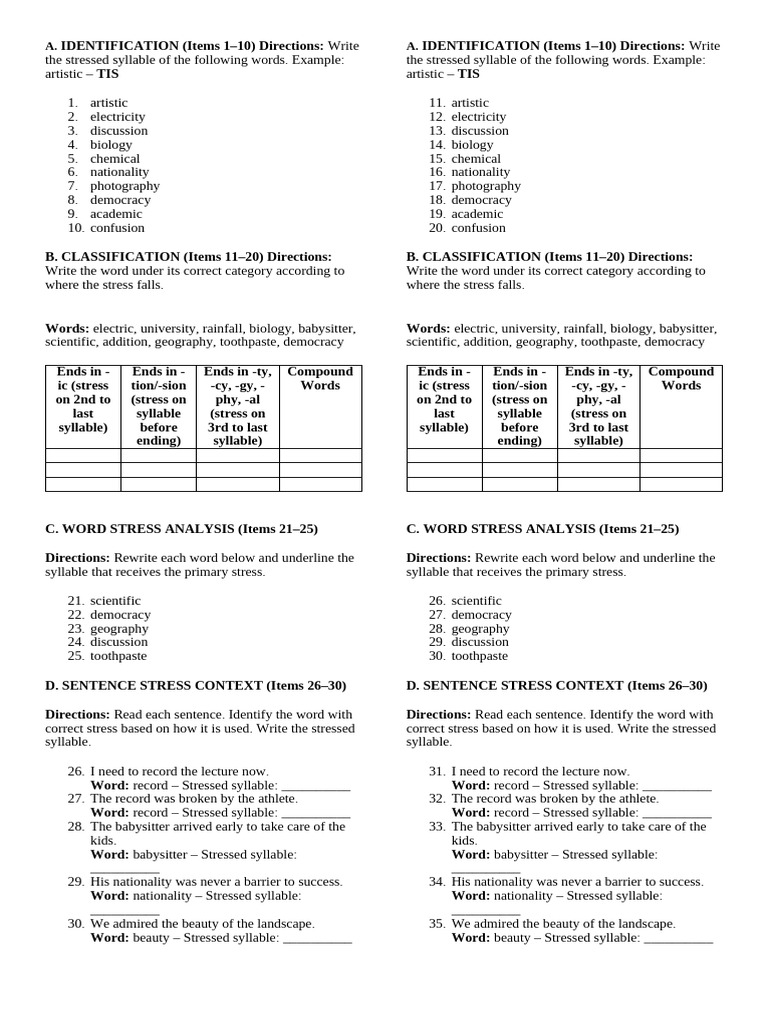 Word Stress Identification and Analysis | PDF | Stress (Linguistics) | Word