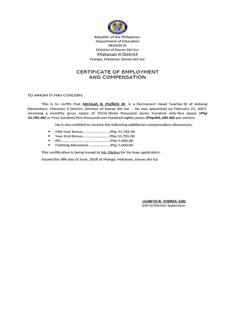 Certificate of Employment and Compensation | PDF | International Trade ...