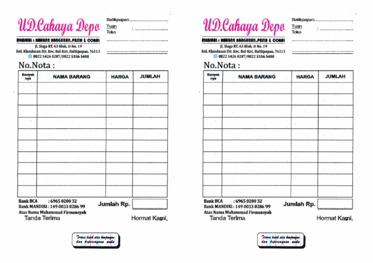 Nota Toko Bangunan | PDF