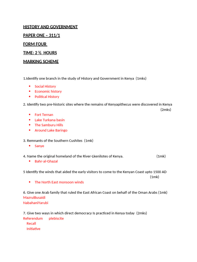 History f4t2 Pp1 Ms | PDF | Kenya | British Empire