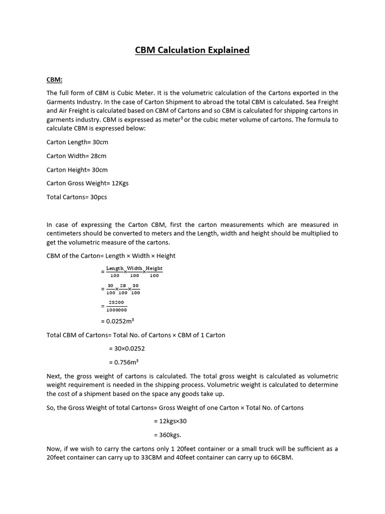 CBM Calculation Explained | PDF | Volume | Physical Quantities