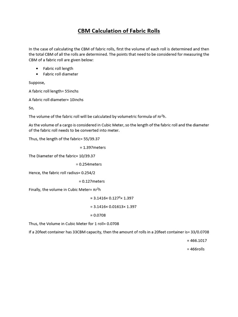 CBM Calculation of Fabric Rolls | PDF