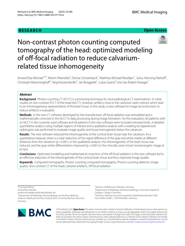 Non-Contrast Photon Counting Computed Tomography of The Head Optimized ...
