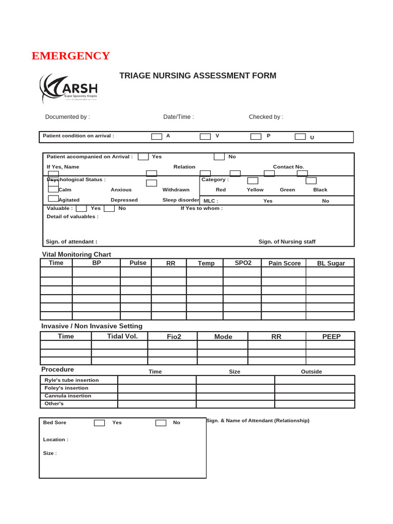 Triage Nursing Assessment Form | PDF