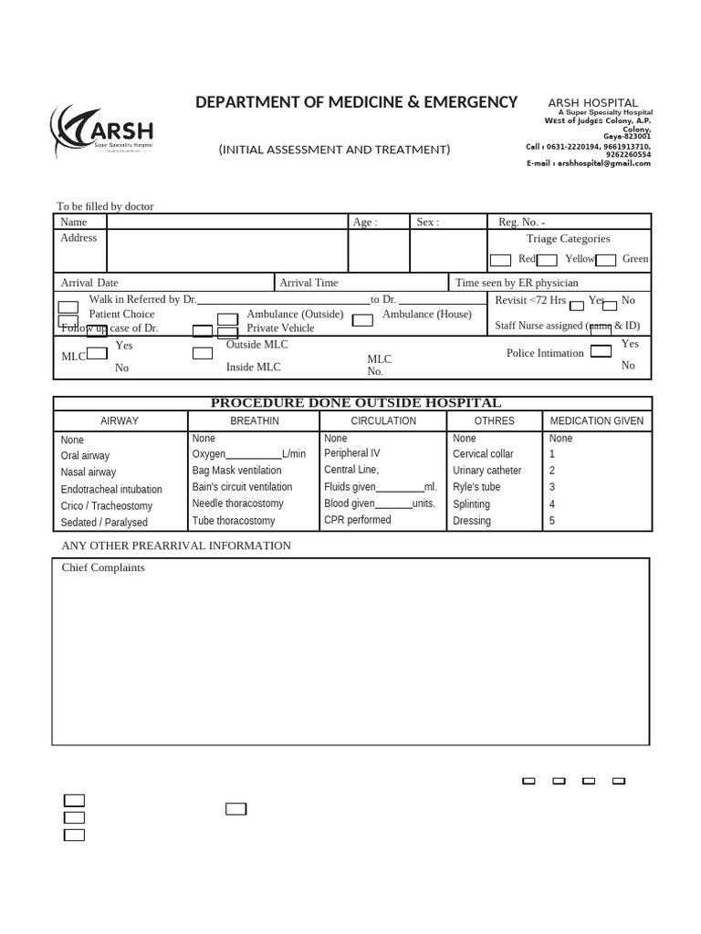 Emergency Patient Assessment Form | PDF | Health Care | Medicine