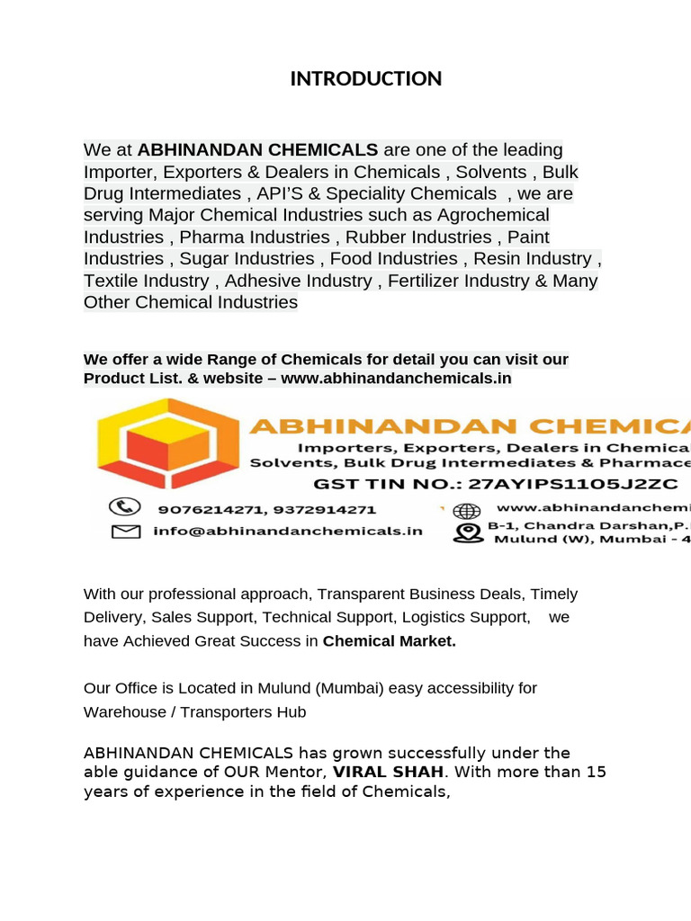 Abhinandan Chemicals Introduction | PDF
