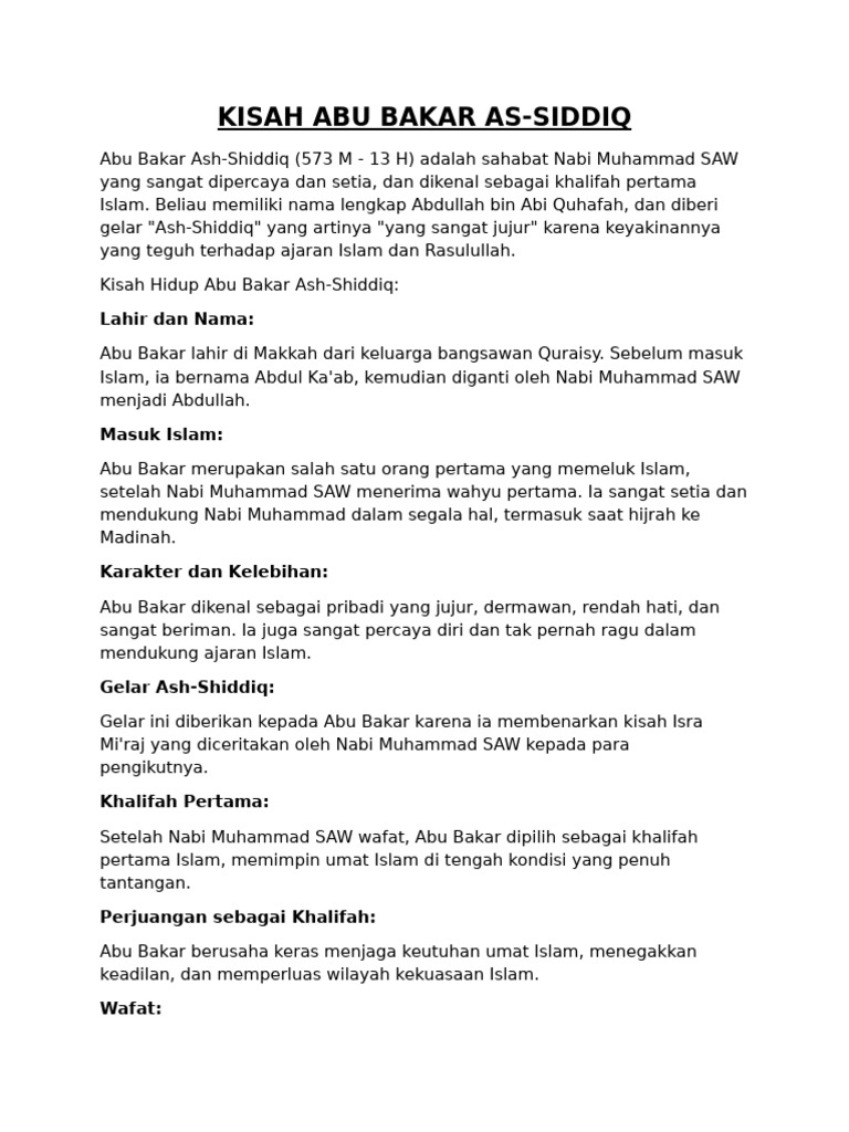 Kisah Abu Bakar | PDF