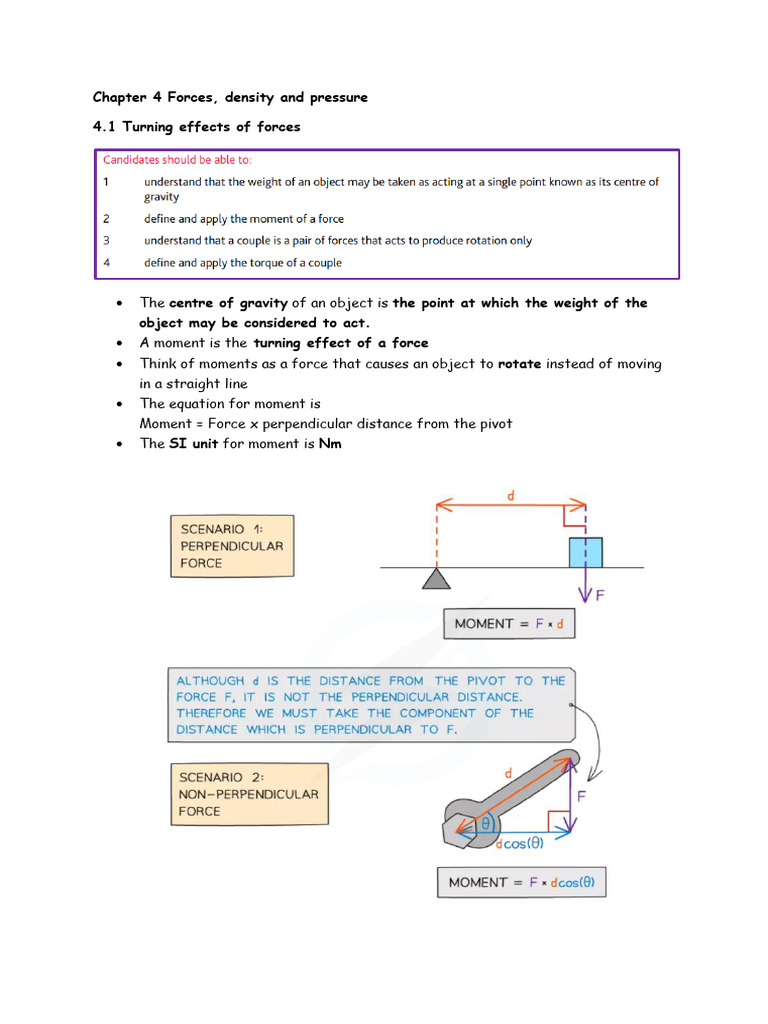 Chapter 4 Forces, Density and Pressure Notes | PDF | Pressure | Force