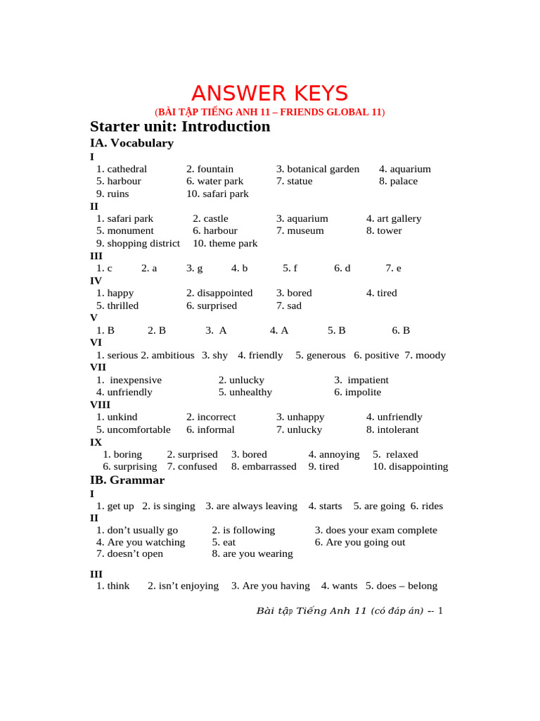 Answers for Friends Global 11 Pages 7-8 | PDF
