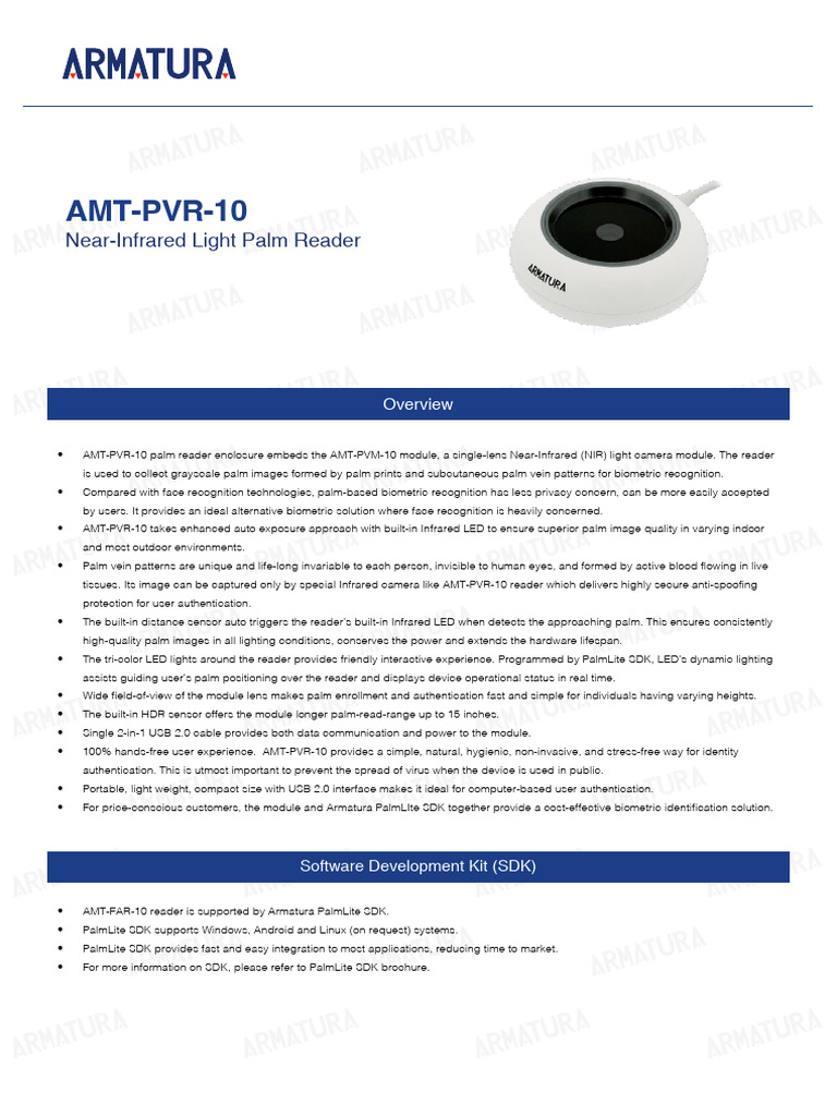 AMT-PVR-10 Biometric Palm Reader SDK | PDF | Infrared | Biometrics