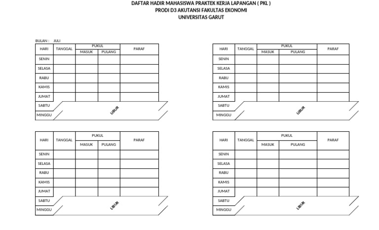 Absensi PKL Uniga | PDF
