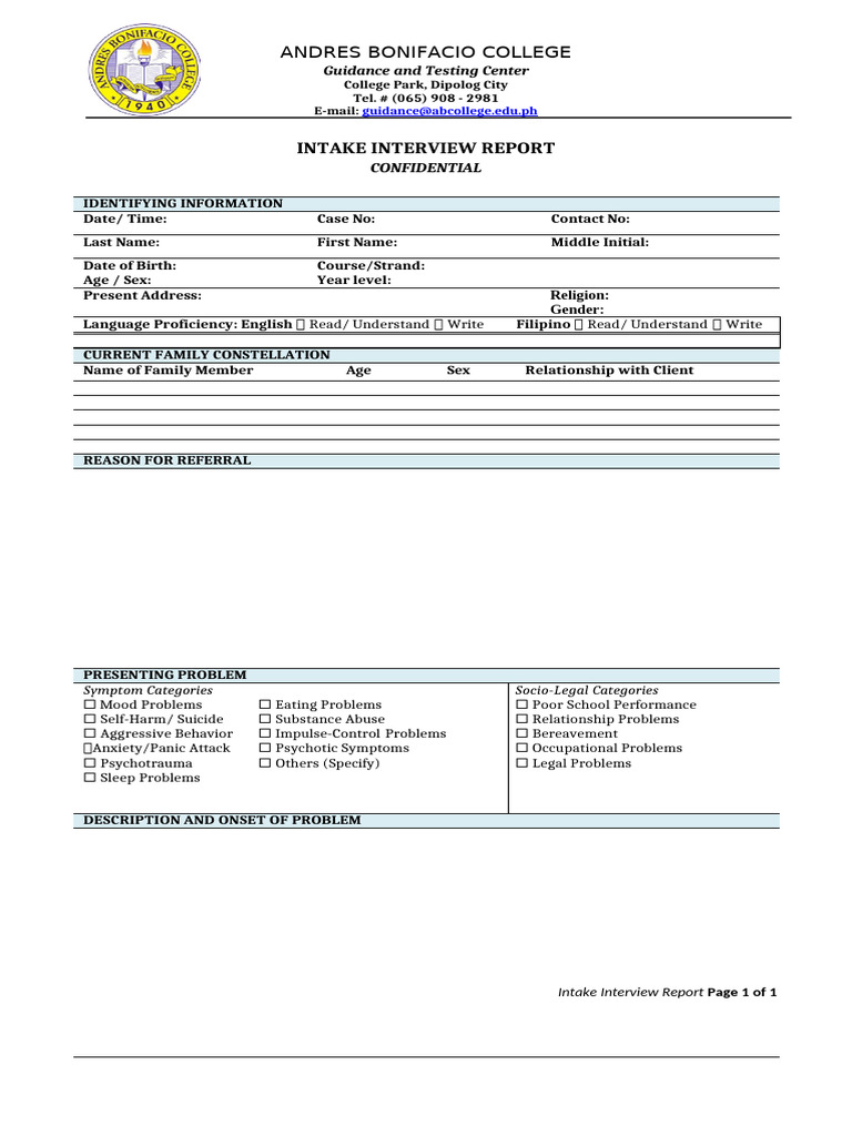 Blank Intake Interview Template - Long Bond Paper | PDF | Privacy | Consent