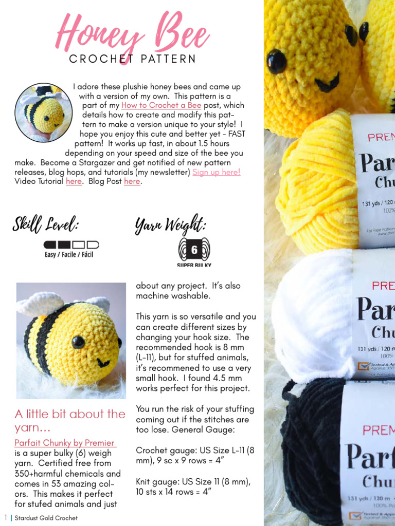 Crochet Honey Bee Pattern | PDF | Crochet | Yarn