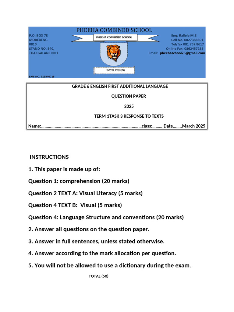 Term 1 Eng Response To Text Grade 6 | PDF | Linguistic Morphology ...