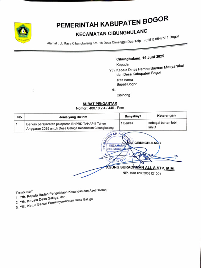 Surat Pengantar PBH Tahap II DPMD | PDF