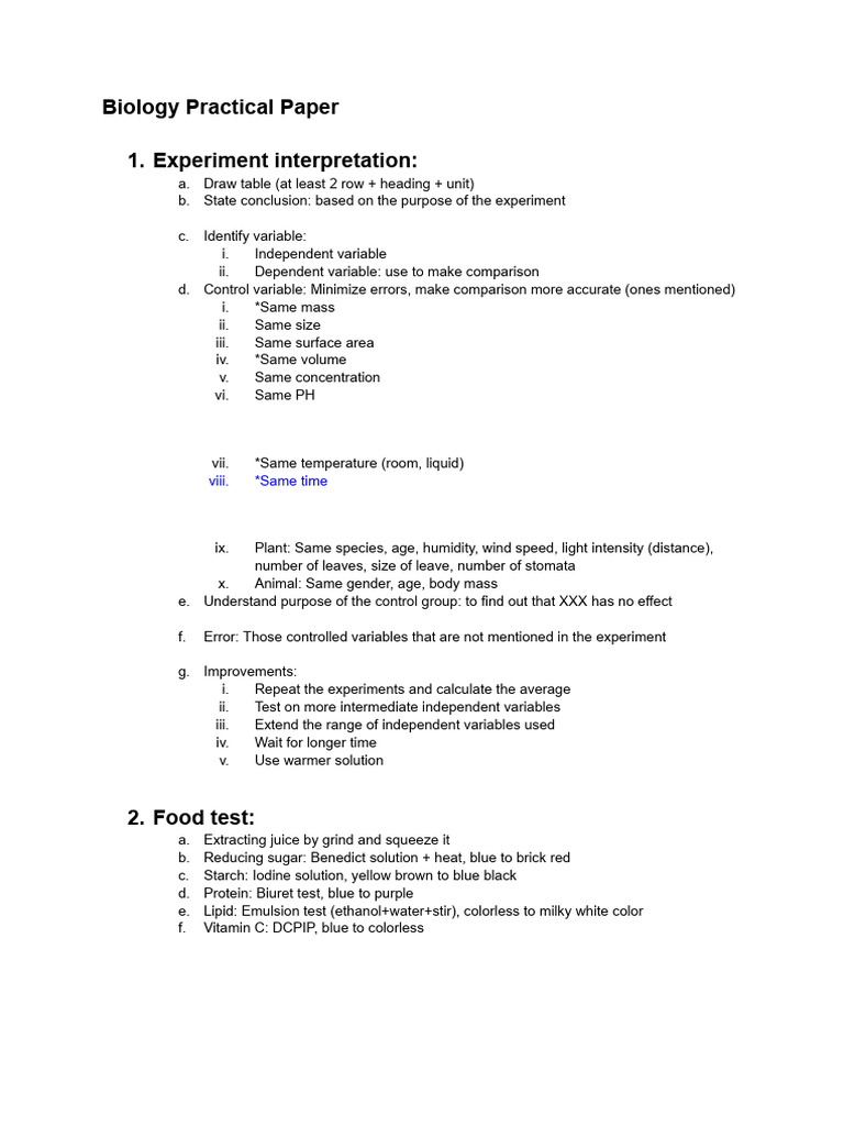 Biology Practical Paper Note | PDF | Experiment