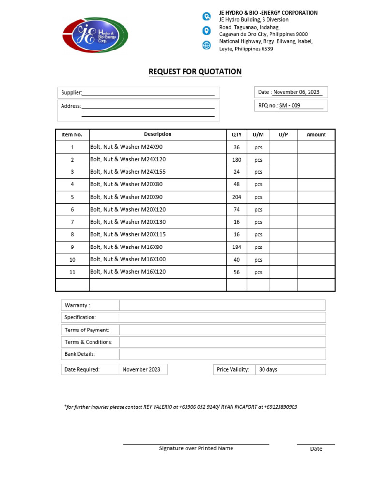 Quotation Request for Bolts and Nuts | PDF