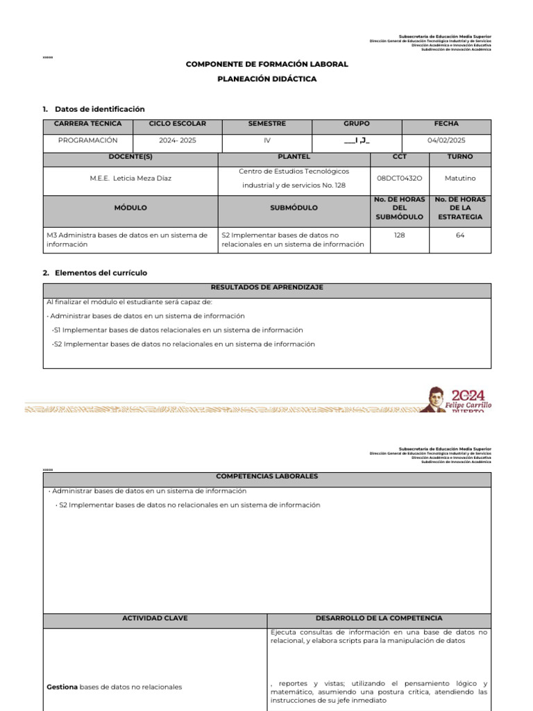 PROG PD Mod3 Sm2 BDnoRelacionales LMD | PDF | Enseñando | Plan de estudios
