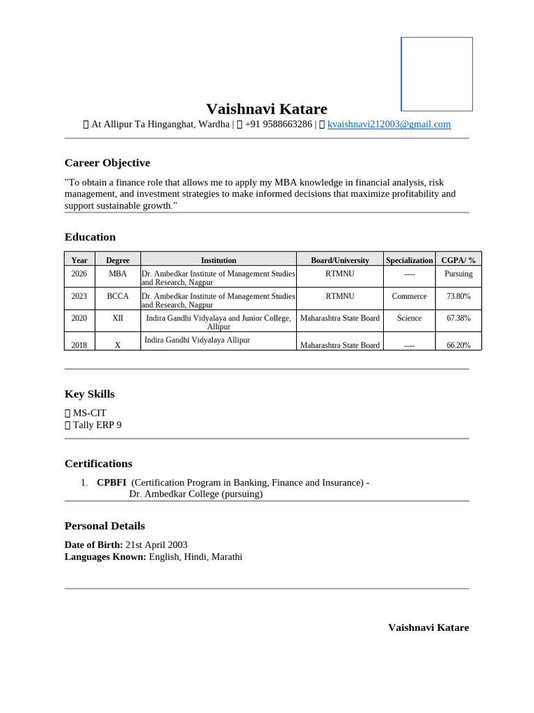 Vaishnavi Resume | PDF