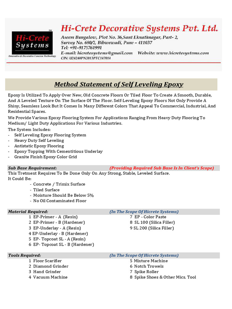 Method Statement of Epoxy PU Flooring | PDF | Epoxy | Flooring