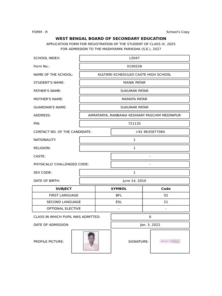 Class IX Registration Form 2025 | PDF