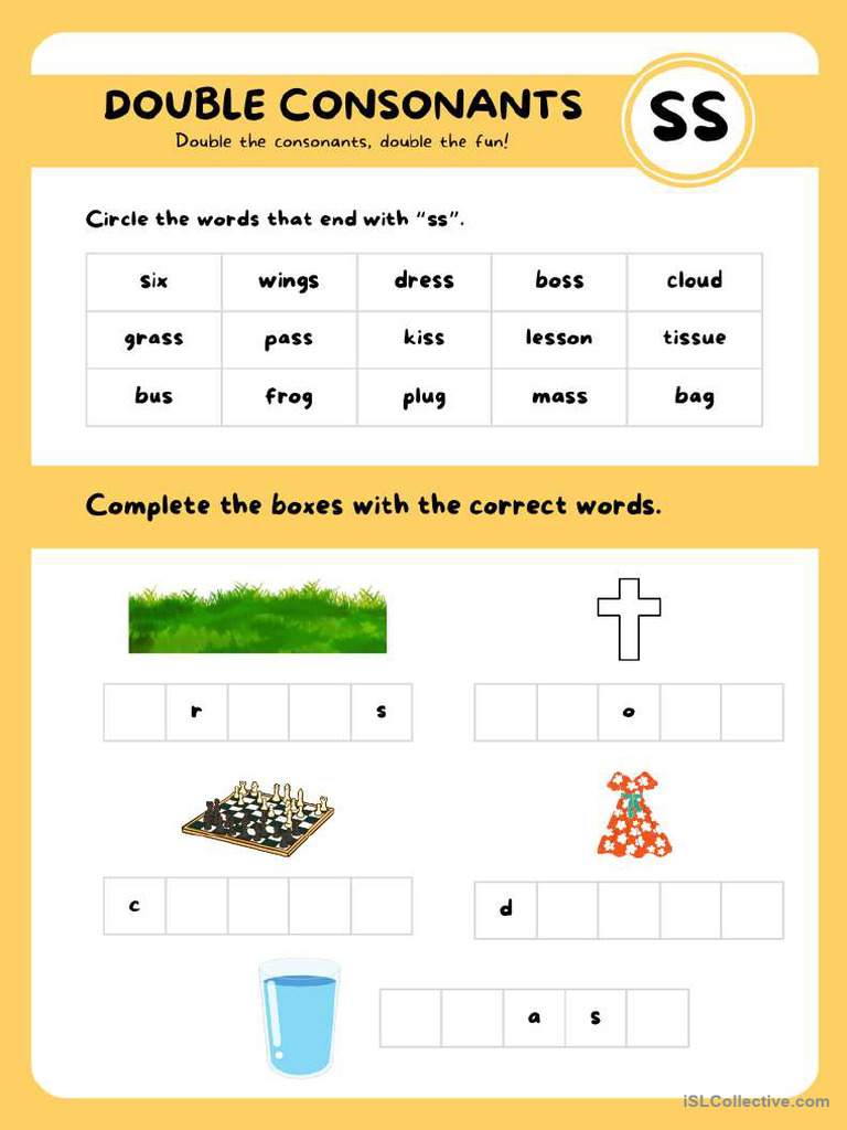 Double Consonants (PHONICS - SS) | PDF