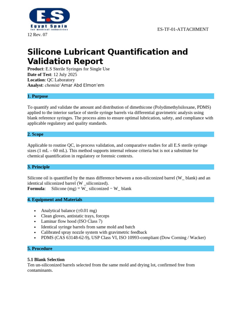 Silicone Lubricant Quantification and Validation Report | PDF | Syringe ...