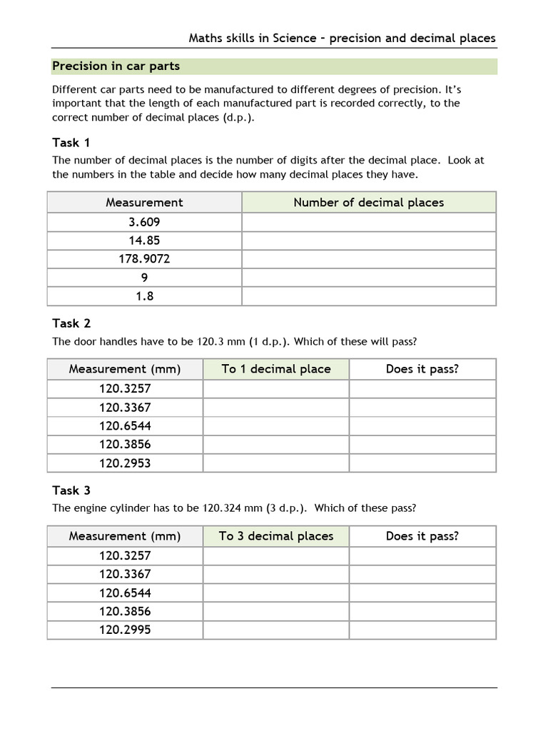 Maths Skills in Science-Precision and Decimal Places | PDF ...
