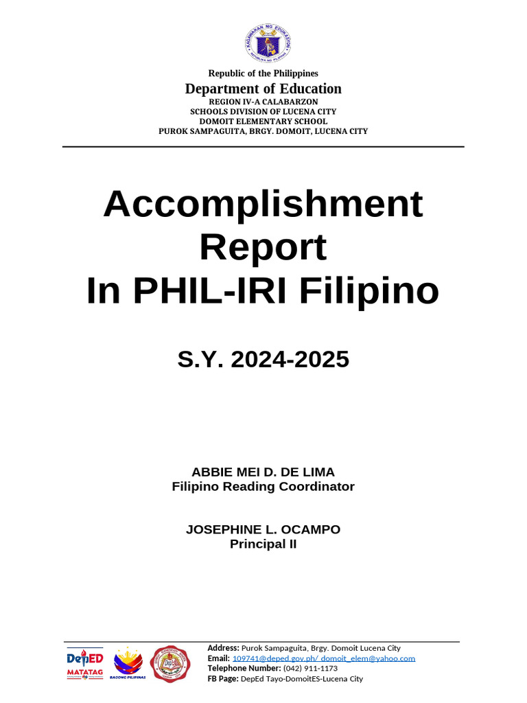 PHIL-IRI Accomplishment Report 2024-2025 | PDF | Cognition | Human ...