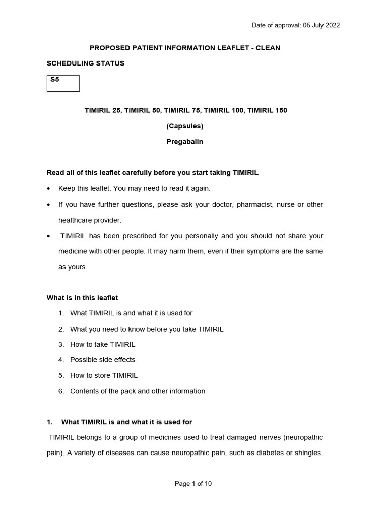 Timiril 75mg: Uses and Side Effects | PDF | Peripheral Neuropathy | Pain