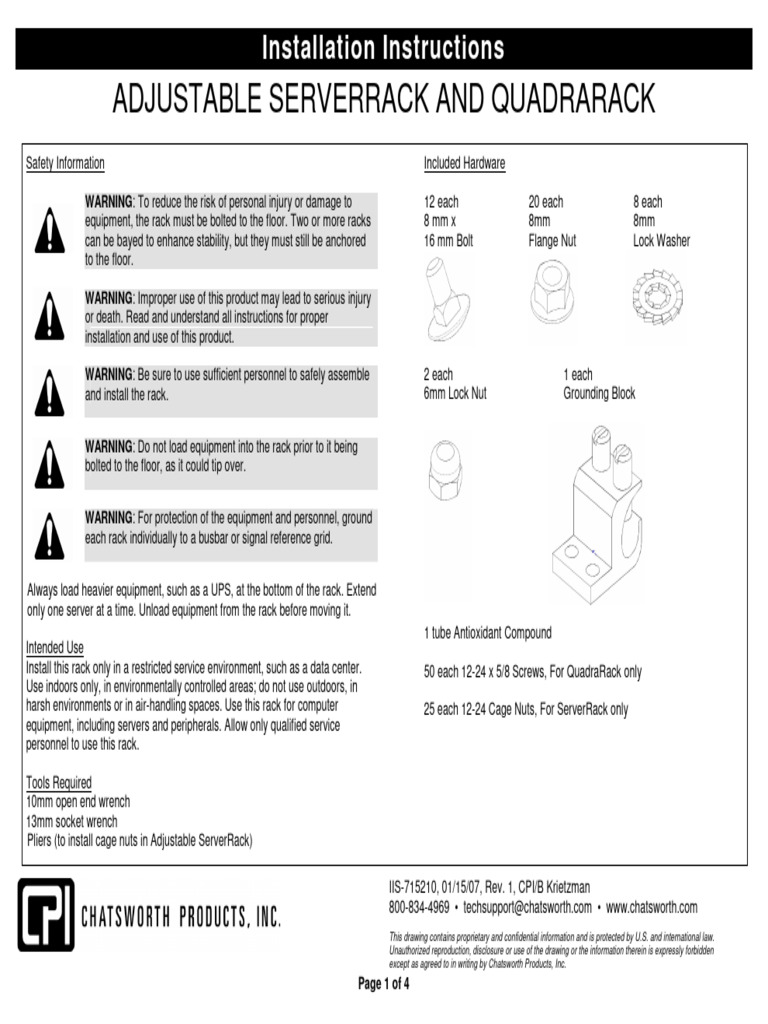 Adjustable Serverrack and Quadrarack | PDF | Nut (Hardware) | Screw