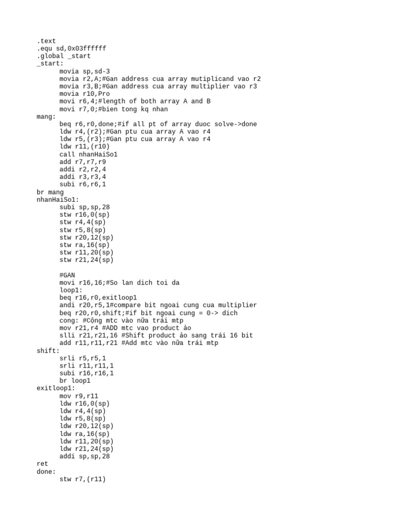 Assembly Code for Array Multiplication | PDF