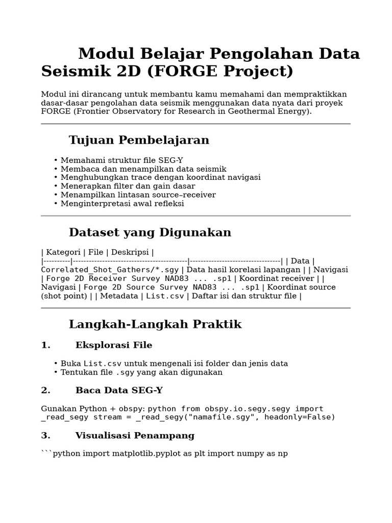 Modul Belajar Seismik FORGE | PDF