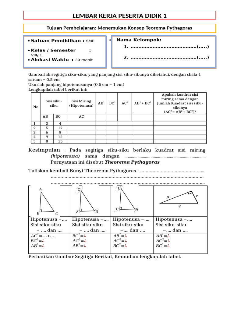 LKPD Teorema Pythagora | PDF