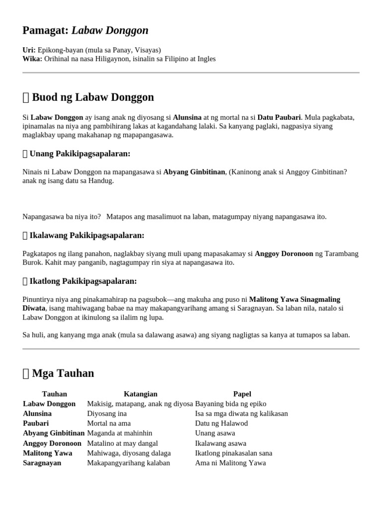 Labaw Donggon Filipino 7 | PDF