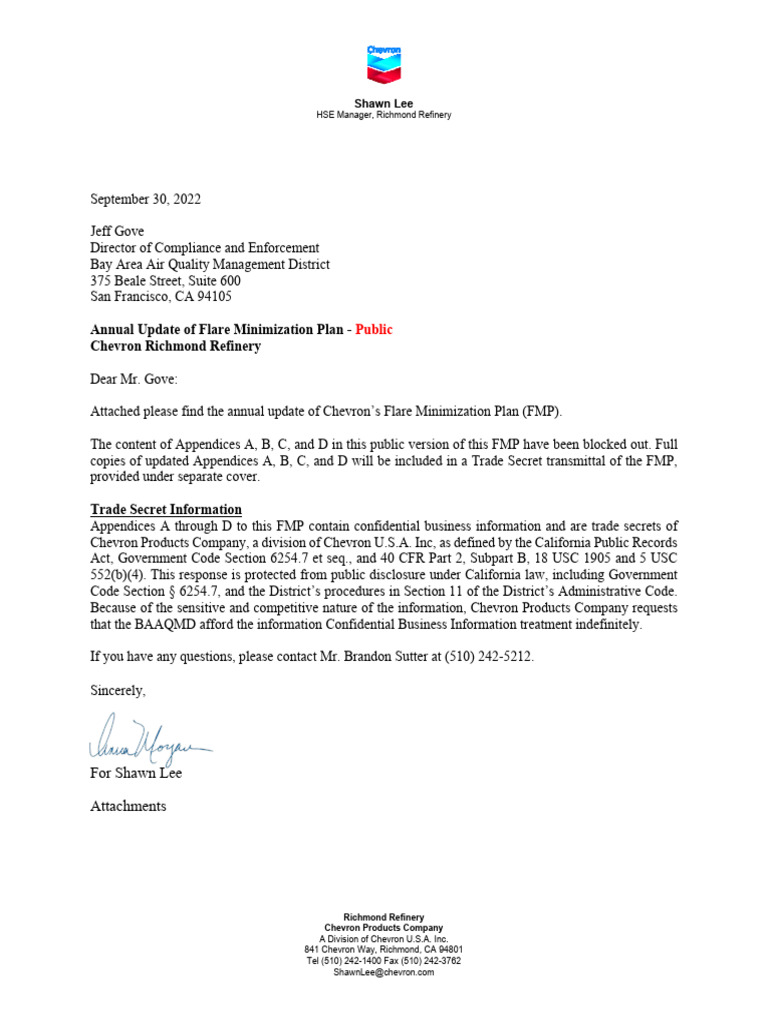 Chevron Richmond Refinery Flare Plan | PDF | Natural Gas | Oil Refinery