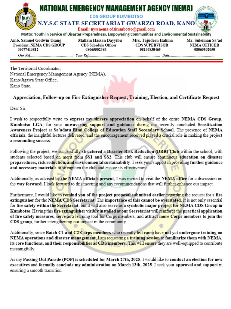 NEMA CDS Group Kumbotso: Project Updates | PDF | Emergency Management
