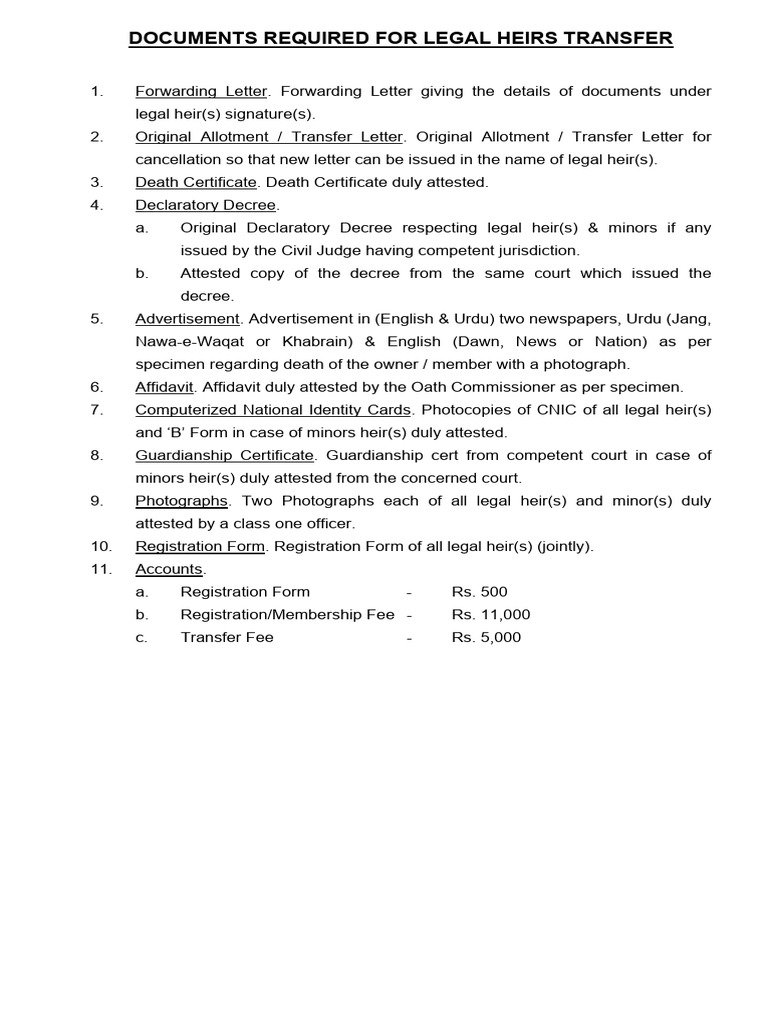 Documents Required For Legal Heirs Transfer 5.0 | PDF | Justice | Crime ...